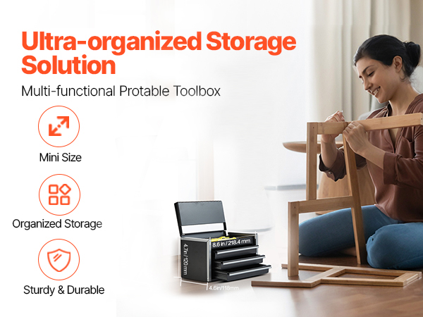 Boîte à outils VEVOR Boîte à outils portable en métal de 8,6 pouces ...