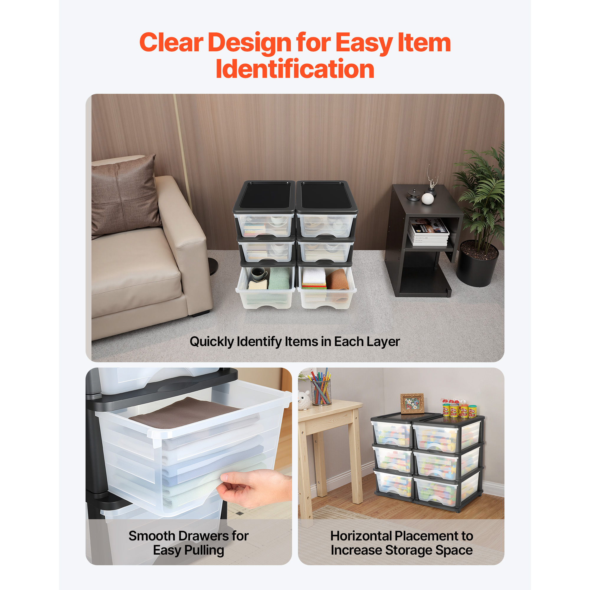 Mophorn Plastic Storage Drawers, 2-Pack Organizer with 6 Compartments ...