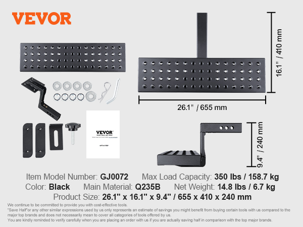 VEVOR Hitch Step for 2" Receiver Universal Trailer Tow Rear Bumper ...