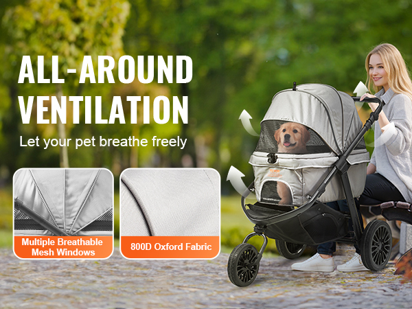 VEVOR Pet Stroller, 3 PU Wheels Dog Stroller Rotate with Brakes, 75 lbs ...