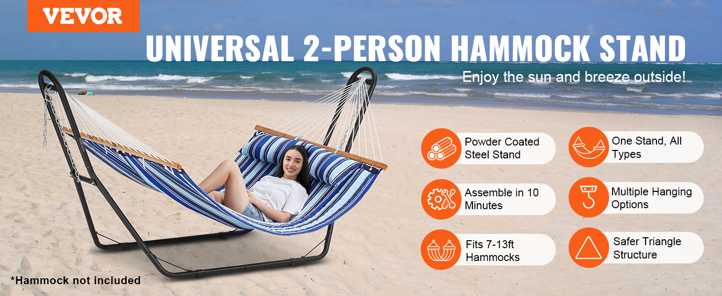 VEVOR Universal 2 Person Hammock Stand, Adjustable Heavy Duty 450 lbs ...