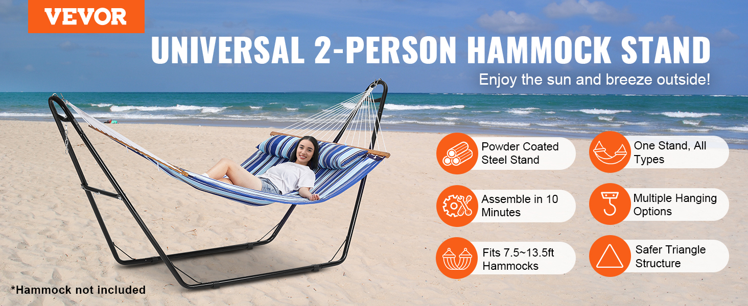 VEVOR Universal 2 Person Hammock Stand, Adjustable Heavy Duty 550 lbs ...