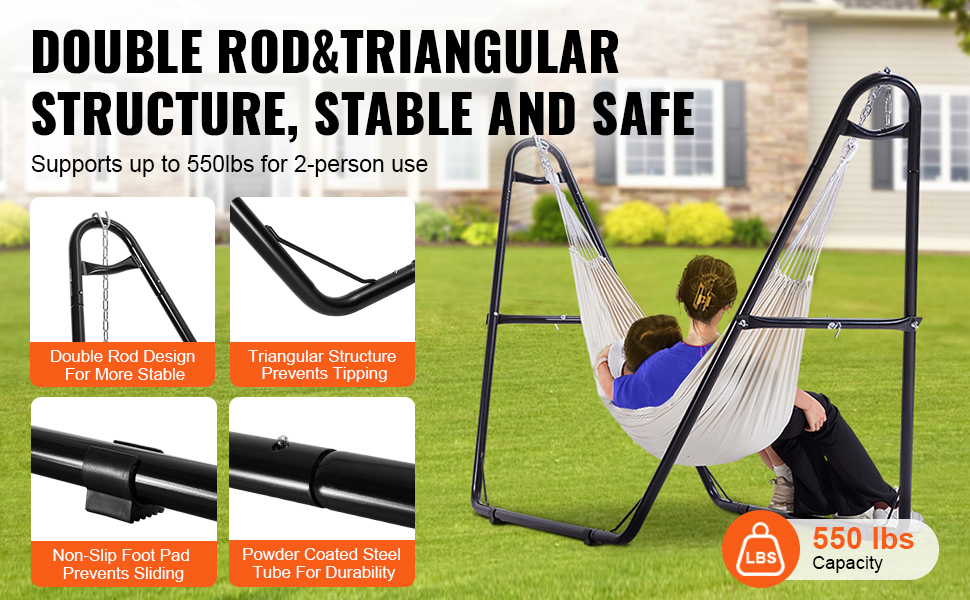 VEVOR Steel Hammock Stand 550lbs Capacity Hammock Frame Fits 7.5-13.5ft ...