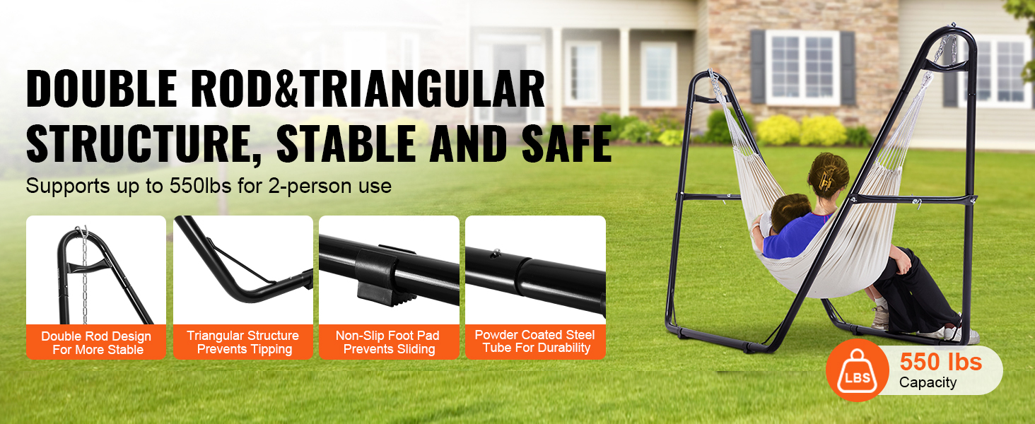 VEVOR Universal 2 Person Hammock Stand, Adjustable Heavy Duty 550 lbs ...