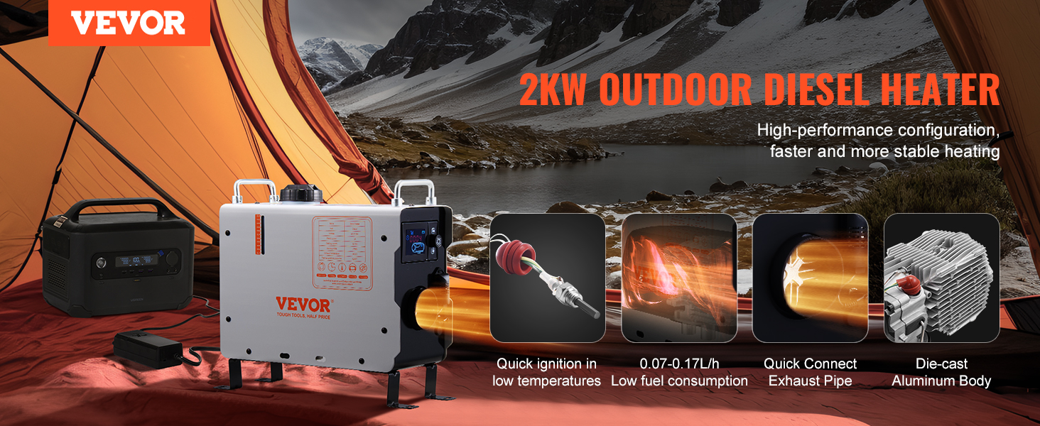 VEVOR Riscaldatore deAria Diesel 2 KW, 12V/24V, con Controllo APP ...