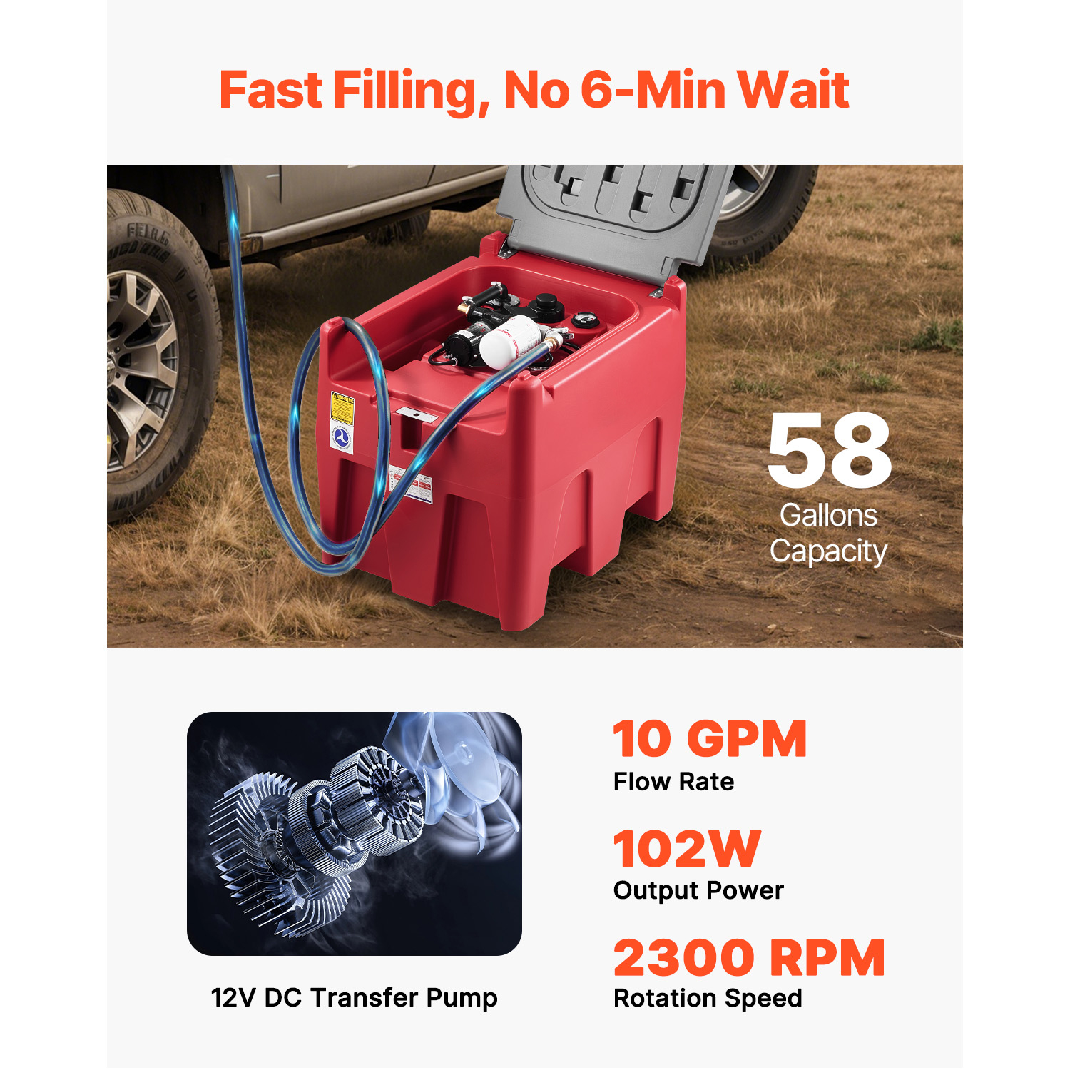 Mophorn Portable Fuel Tank, 58 Gallon Capacity, 10 GPM Flow Rate, Fuel ...