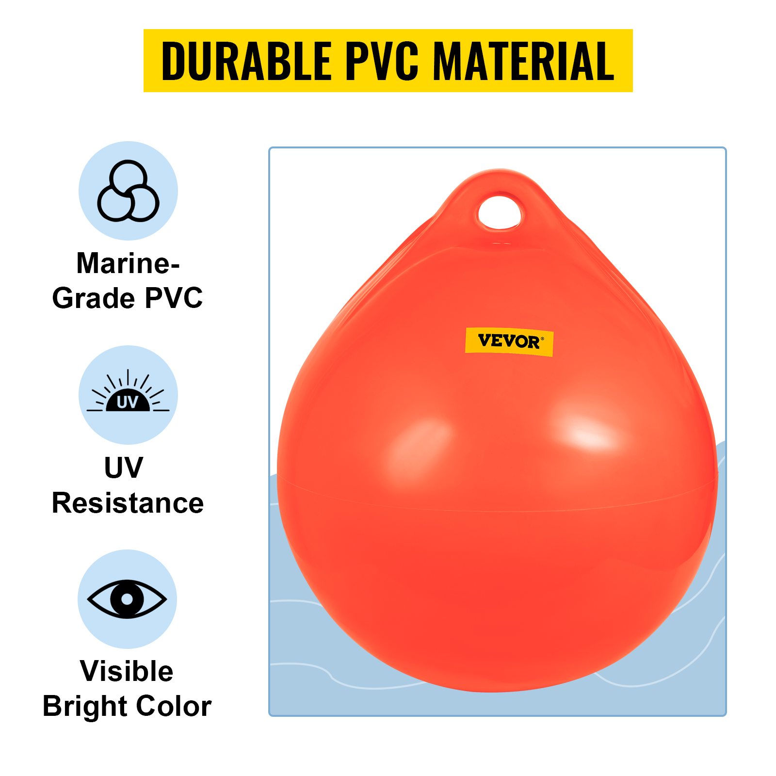 VEVOR Boat Buoy Ball, 27" Diameter Inflatable Heavy-Duty Marine-Grade ...