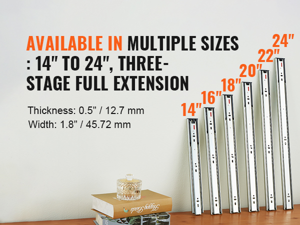 VEVOR 10 Pairs of 18 Inch Drawer Slides Side Mount Rails, Heavy Duty ...