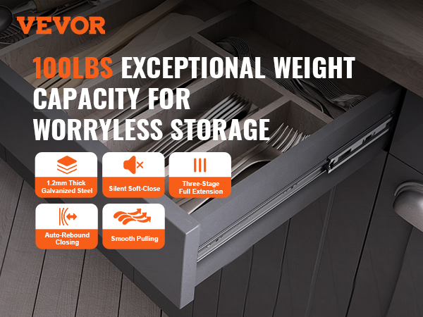 VEVOR 6 Pairs of 16 Inch Drawer Slides Side Mount Rails, Heavy Duty ...