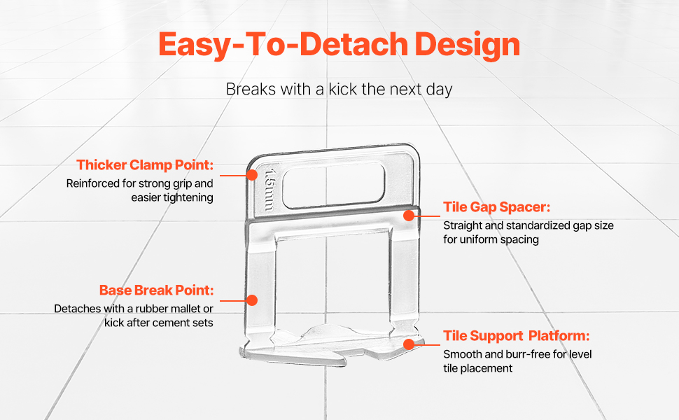 Tile Leveling System Clips 2200PCS 1/16" 1.5mm Floor Wall Spacer Tiling ...