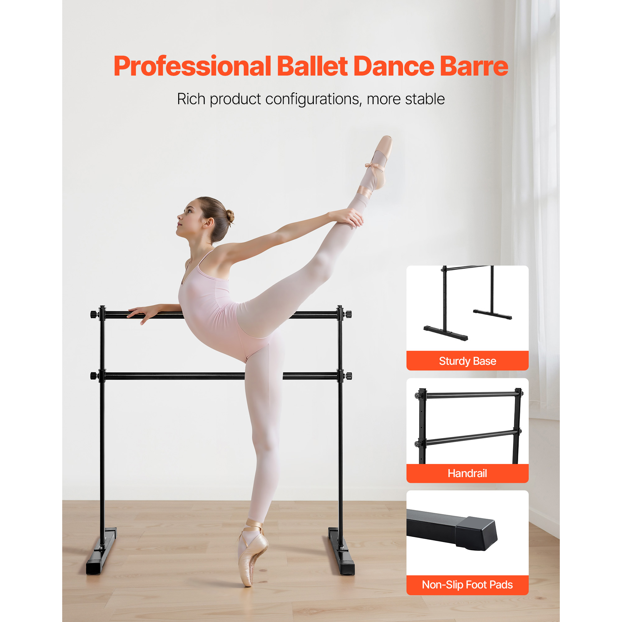 Mophorn Freestanding Double Ballet Barre, Adjustable Height Dance Bar for Home and Studio ...