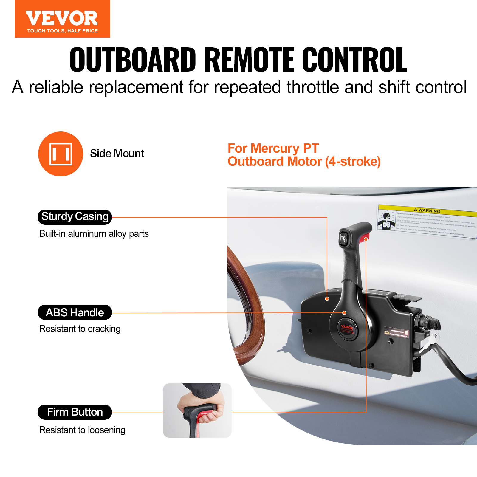VEVOR Outboard Remote Control Box Top/Side-Mounted Boat Throttle ...