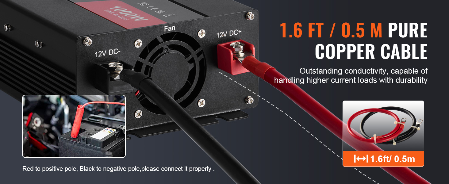 VEVOR Pure Sine Wave Inverter, 1000 Watt, DC 12V to AC 120V Power ...