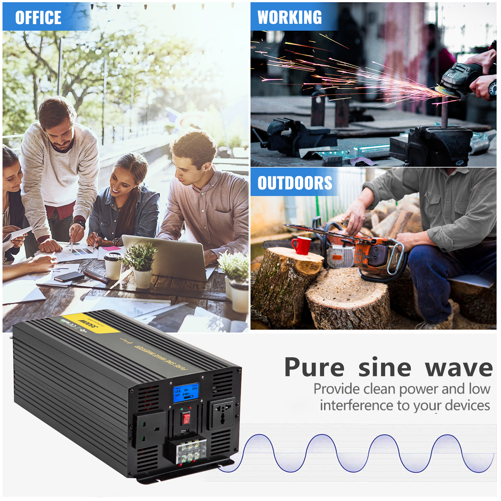 VEVOR Pure Sine Wave Inverter Power Inverter 3500W DC12V to AC240V Car ...