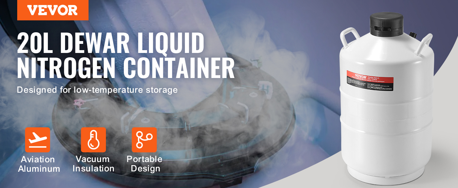 Réservoir d'azote liquide VEVOR 20 L Conteneur LN2 en alliage d ...