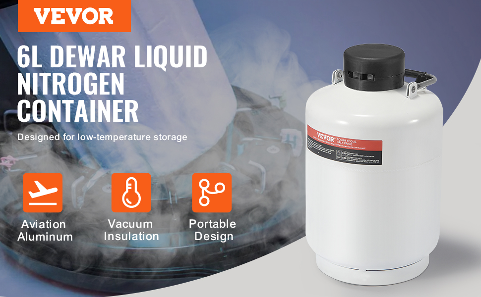 VEVOR Liquid Nitrogen Tank 6 L Aluminum Alloy LN2 Container Dewar 6 ...