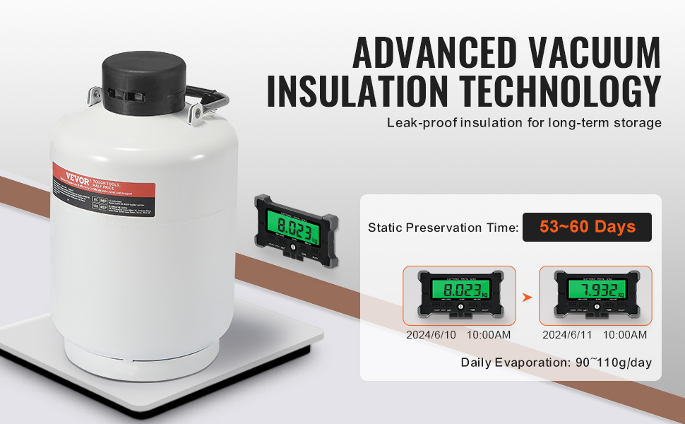VEVOR Liquid Nitrogen Tank 6 L Aluminum Alloy LN2 Container Dewar 6 ...