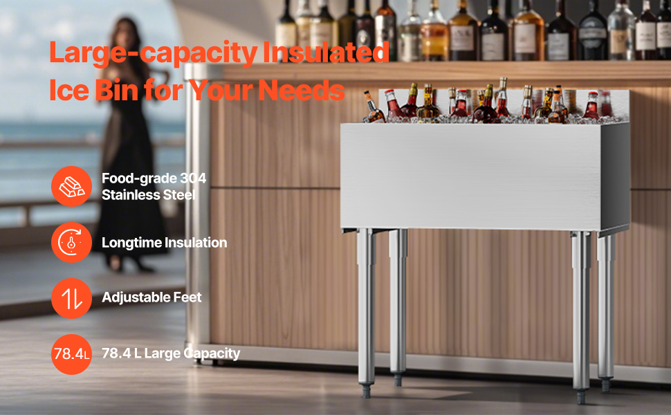 Commercial Ice Bin 78.4 L Underbar Ice Bin with Sliding Lid and Bottle ...