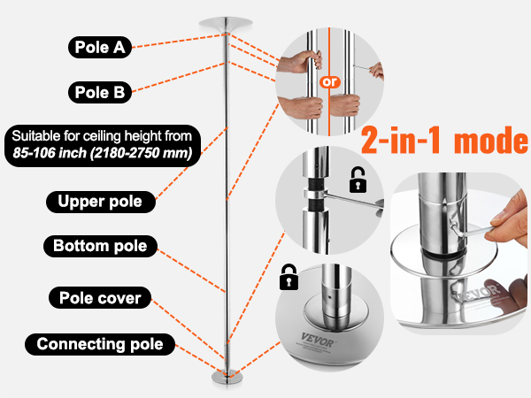 VEVOR Professional Dancing Pole, Spinning Static Dancing Pole Kit ...