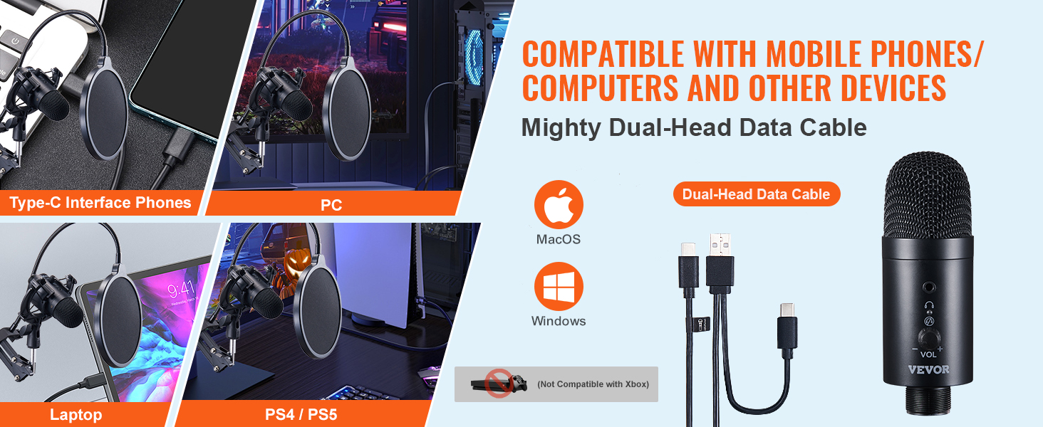 VEVOR USB Microphone, 192kHz/24-bit, Professional Condenser Microphone ...