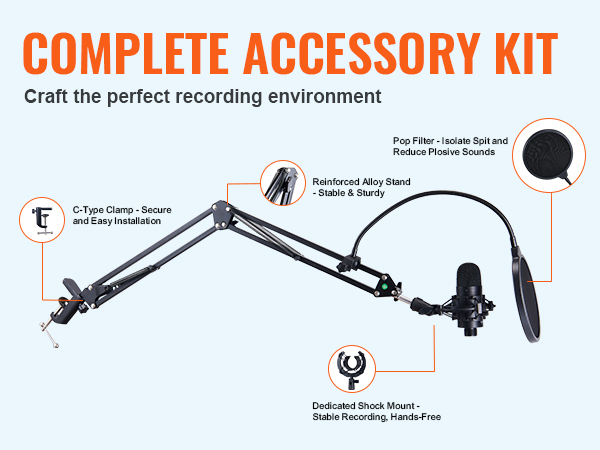 VEVOR USB Microphone, 192kHz/24-bit, Professional Condenser Microphone ...