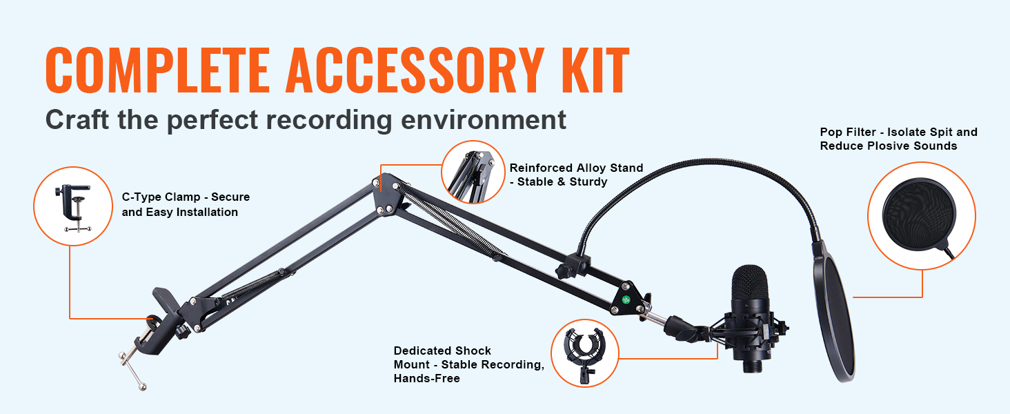 VEVOR USB Microphone, 192kHz/24-bit, Professional Condenser Microphone ...