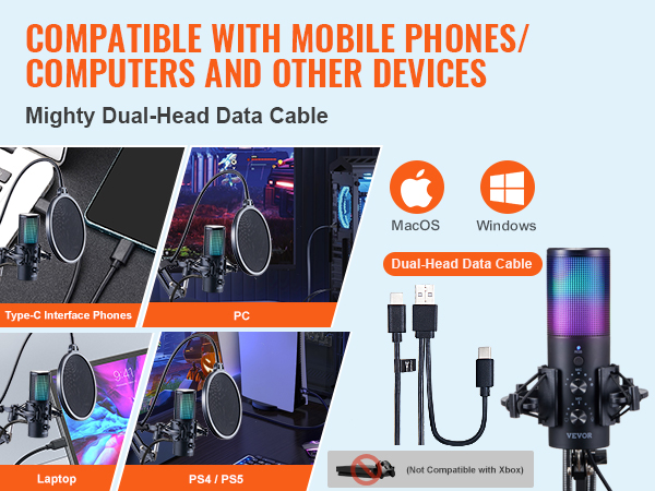 VEVOR USB Microphone, 192 kHz/24-bit, Professional Condenser Microphone ...