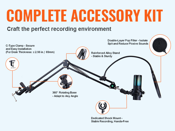 VEVOR USB Microphone, 192 kHz/24-bit, Professional Condenser Microphone ...