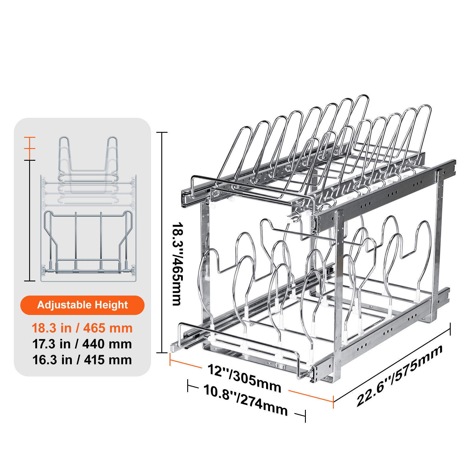 Mophorn Pan and Pot Rack, 2-Tier Expandable Pull Out Under Cabinet ...