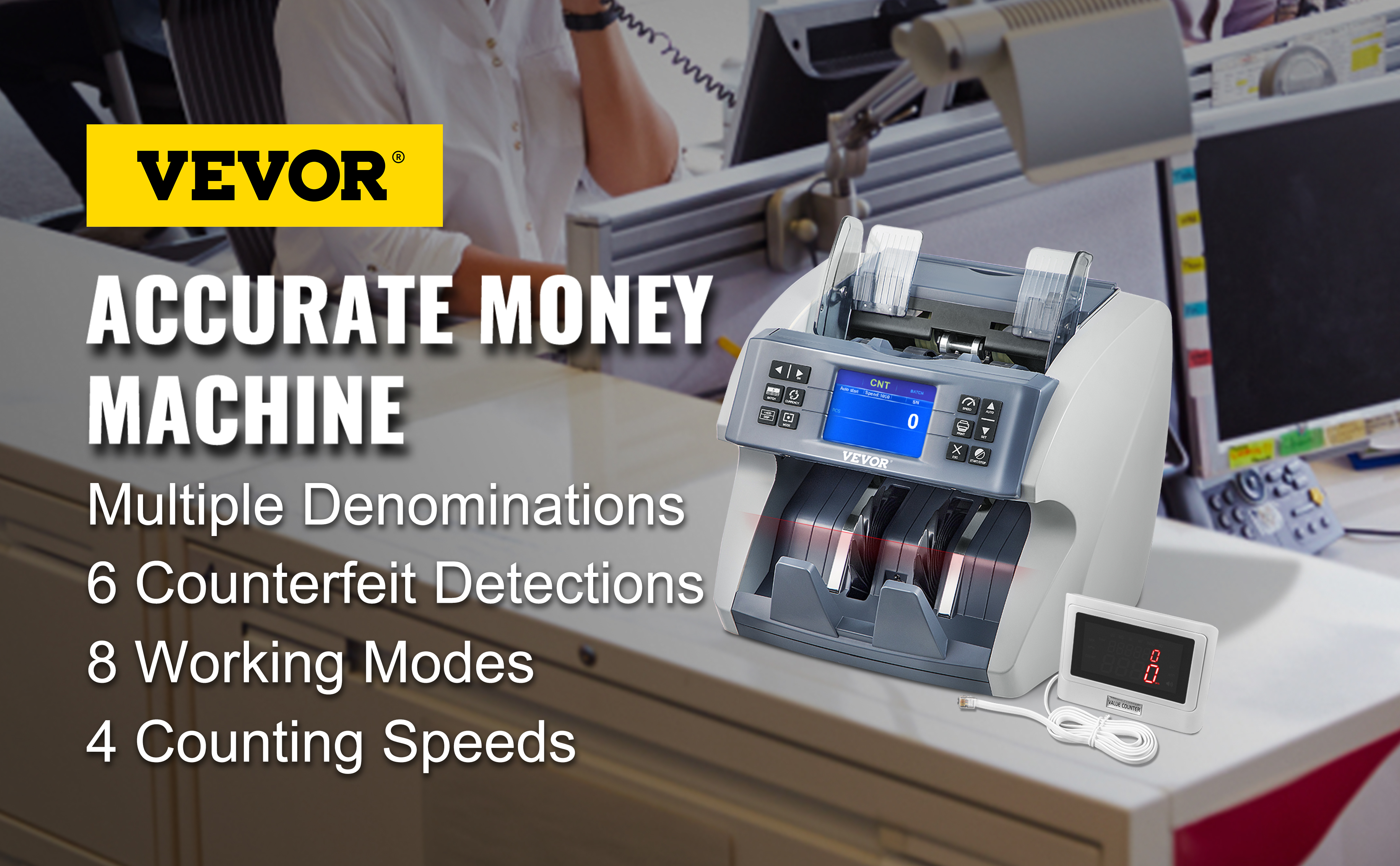 VEVOR Money Counter Machine, Mixed Denominations, 2CIS, UV, MG, MT, IR ...
