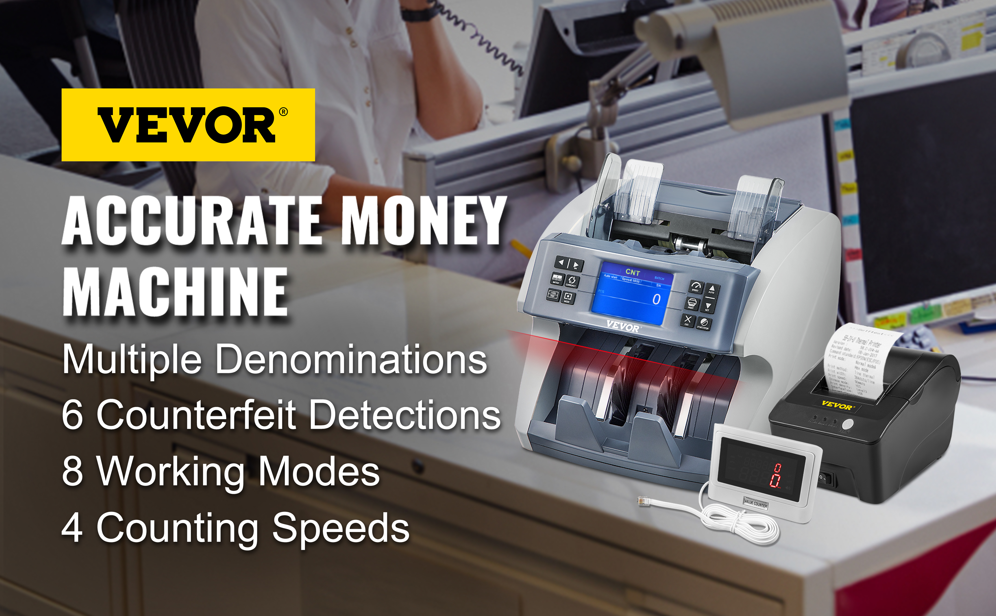 VEVOR Money Counter Machine, Mixed Denominations 2CIS,UV, MG, MT,IR, DB ...
