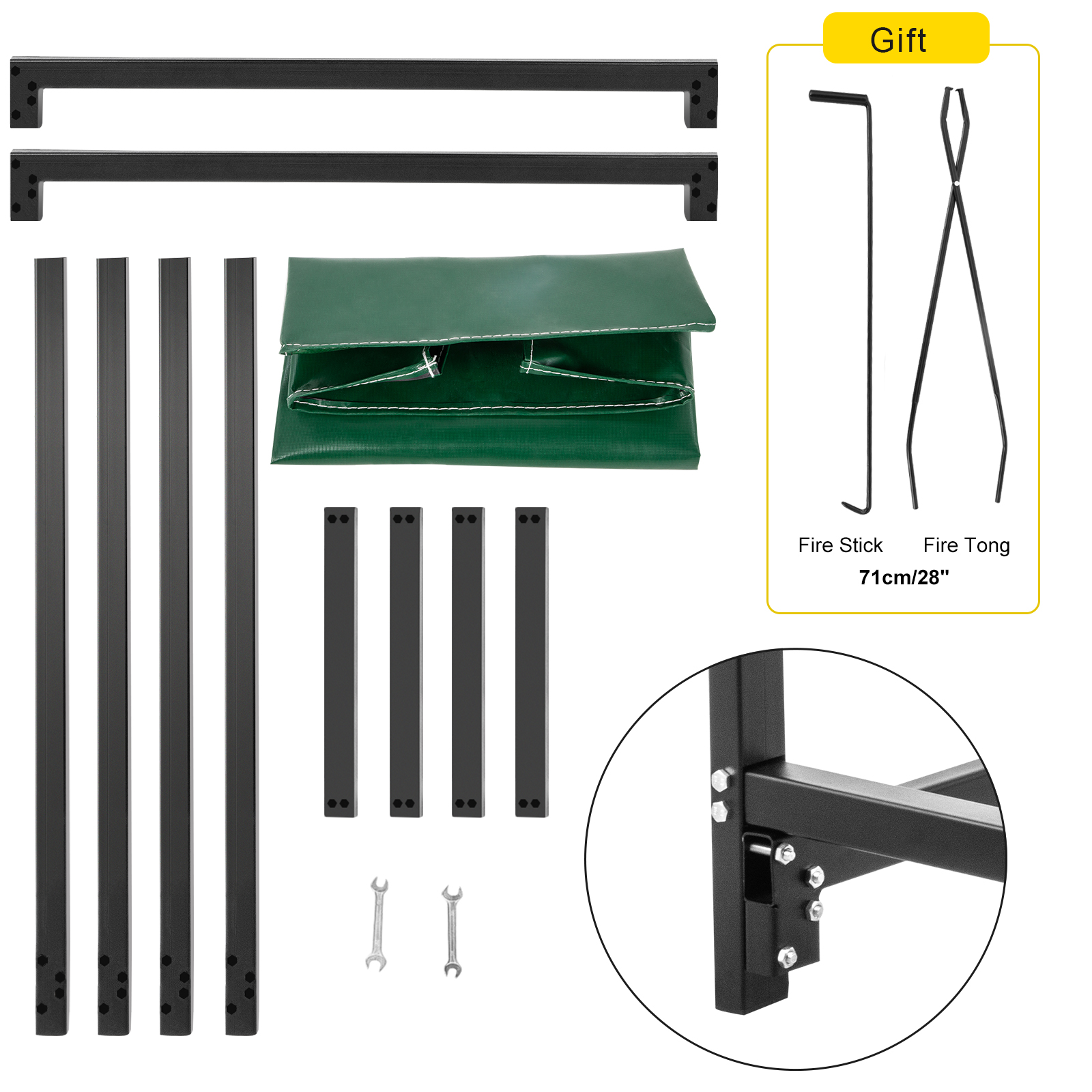 VEVOR Firewood Log Rack, 4ft Firewood Rack Outdoor, Black Firewood Rack ...