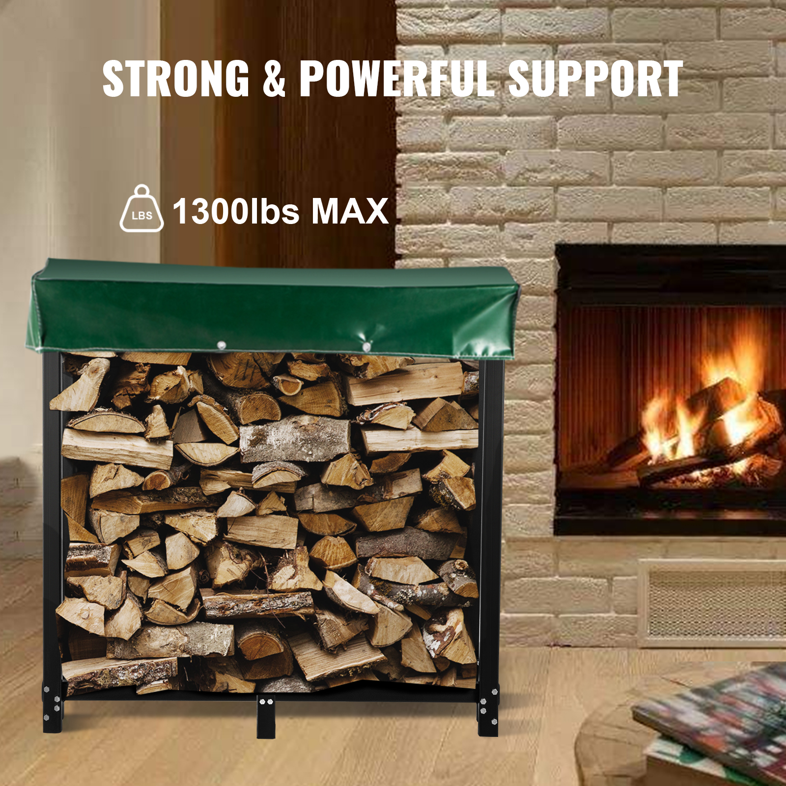 VEVOR Firewood Log Rack, 5ft Firewood Rack Outdoor, Black Firewood Rack ...