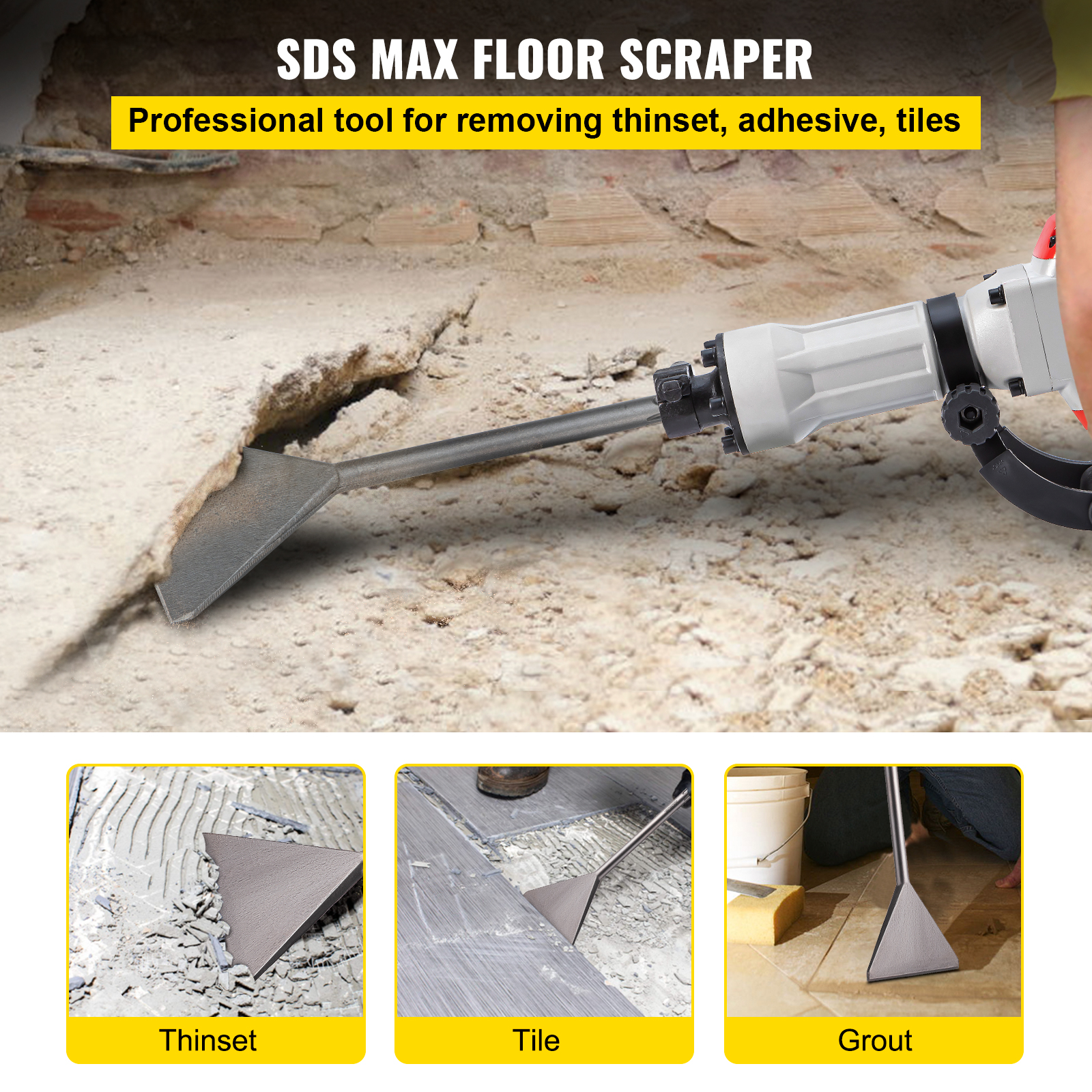 SDS Plus/Max Chisel Floor Scraper 3.9"-5.9" Wide Tile Removal Flat ...