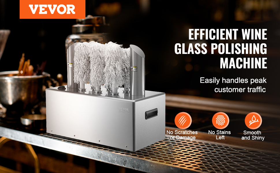 VEVOR Wine Glass Polisher 8-Brush Polishing Machine 660Cups/H for Bar ...