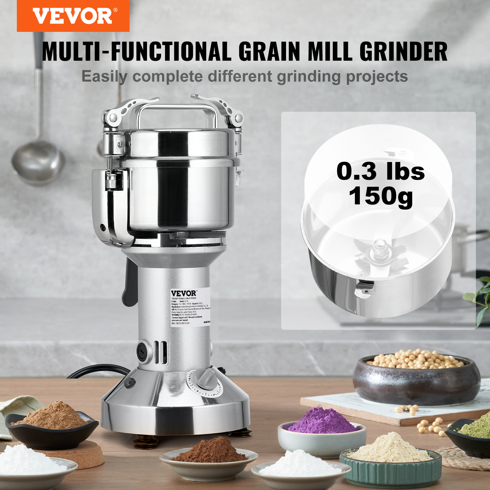 LANUEVA Grain Mill LANUEVA 2500g Grinder - 3600W High Speed Commercial ...