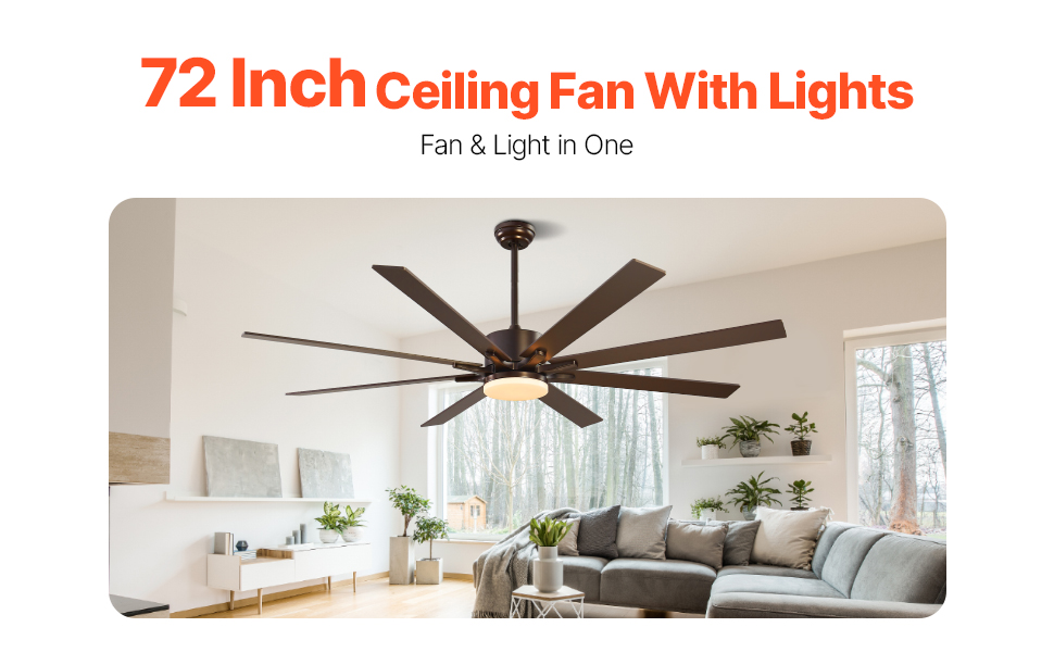 72 Inch Ceiling Fan with Light 6-Speed Remote Control Reversible Motor ...