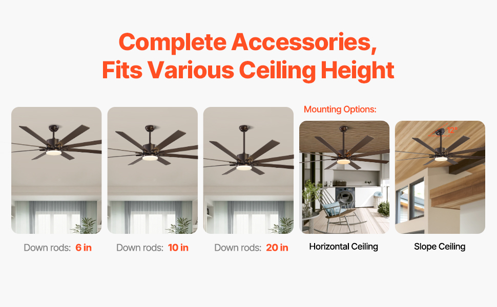 72 Inch Ceiling Fan with Light 6-Speed Remote Control Reversible Motor ...