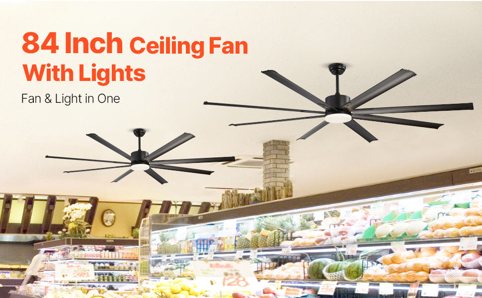 84 Inch Ceiling Fan with Light 6-Speed Remote Control Reversible Motor ...