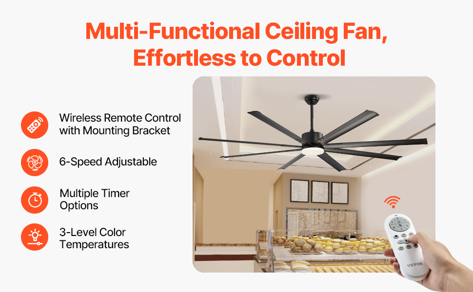 84 Inch Ceiling Fan with Light 6-Speed Remote Control Reversible Motor ...