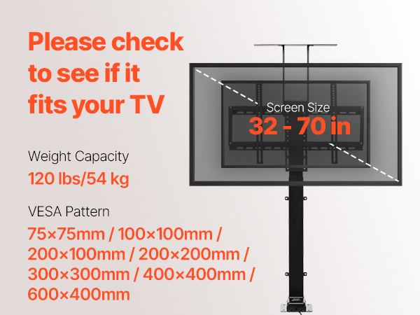 Motorized TV Lift Stand Mount Bracket with Remote Control for 32-70 in ...
