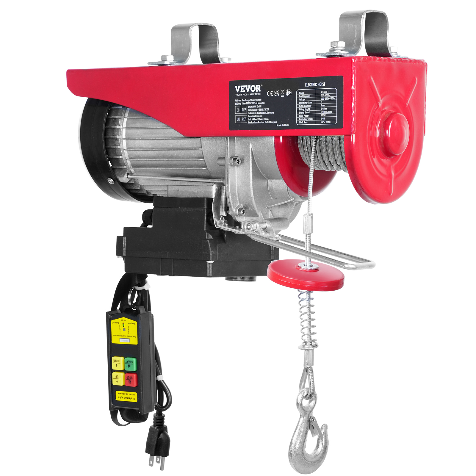 VEVOR Electric Hoist 440/880/1320/1760/2200 lbs Crane Winch Wired ...