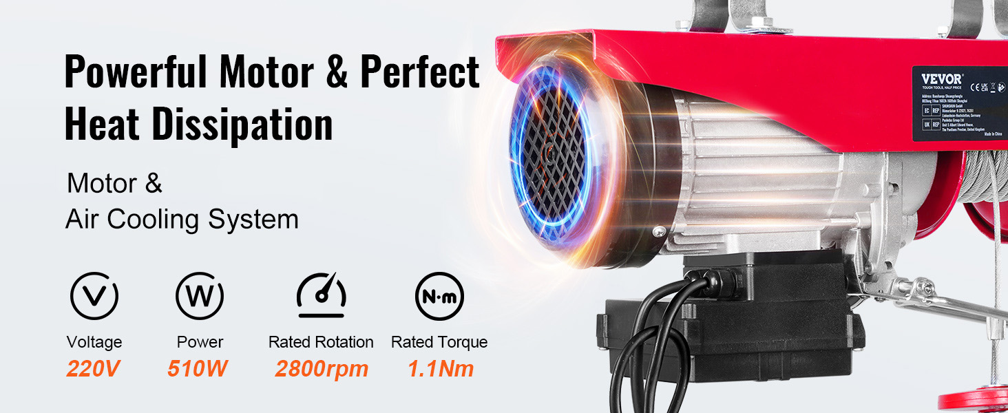 VEVOR Electric Hoist, 550 lbs Lifting Capacity, 510W 220V Electric ...