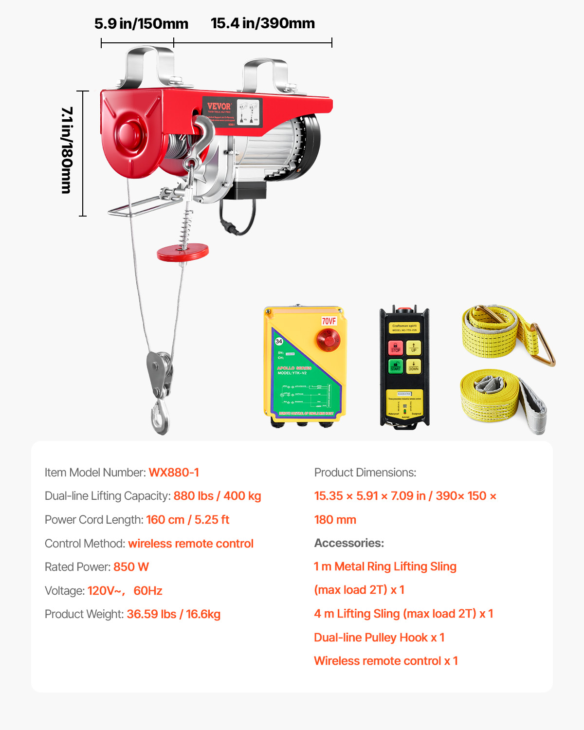 VEVOR Electric Hoist 440/880/1320/1760/2200 lbs Crane Winch Wired ...
