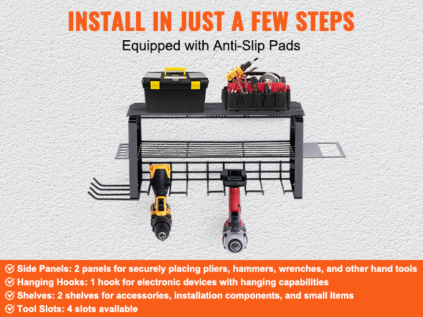 VEVOR Power Tool Organizer, 4 Slot, 3 Layers, Cordless Drill Holder ...