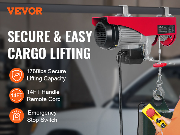 VEVOR Electric Hoist 1760lbs with 14ft Wired Remote Control, Electric ...