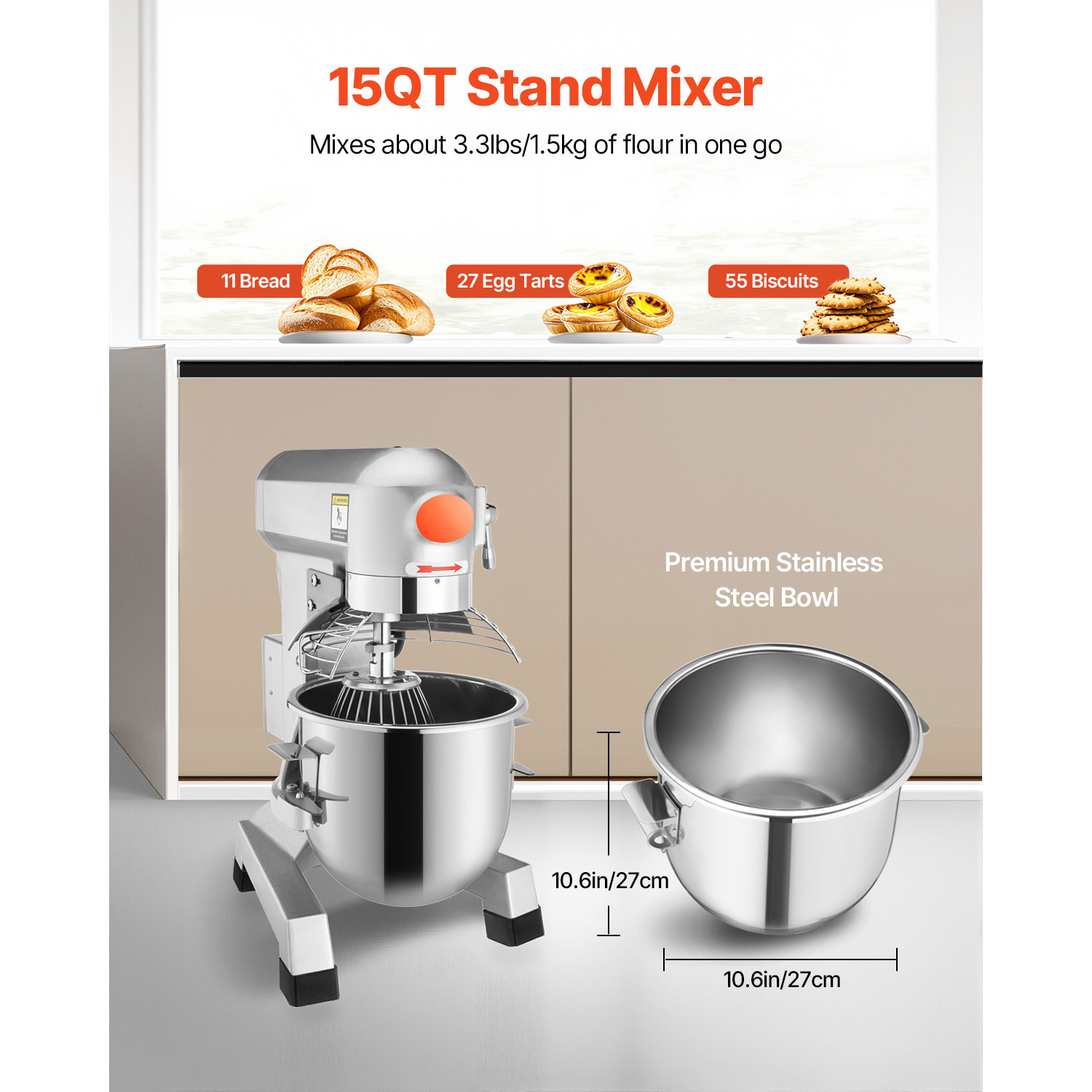 10/15/20/30 QT Commercial Food Dough Mixer 3-Speed Stand Electric Dough ...