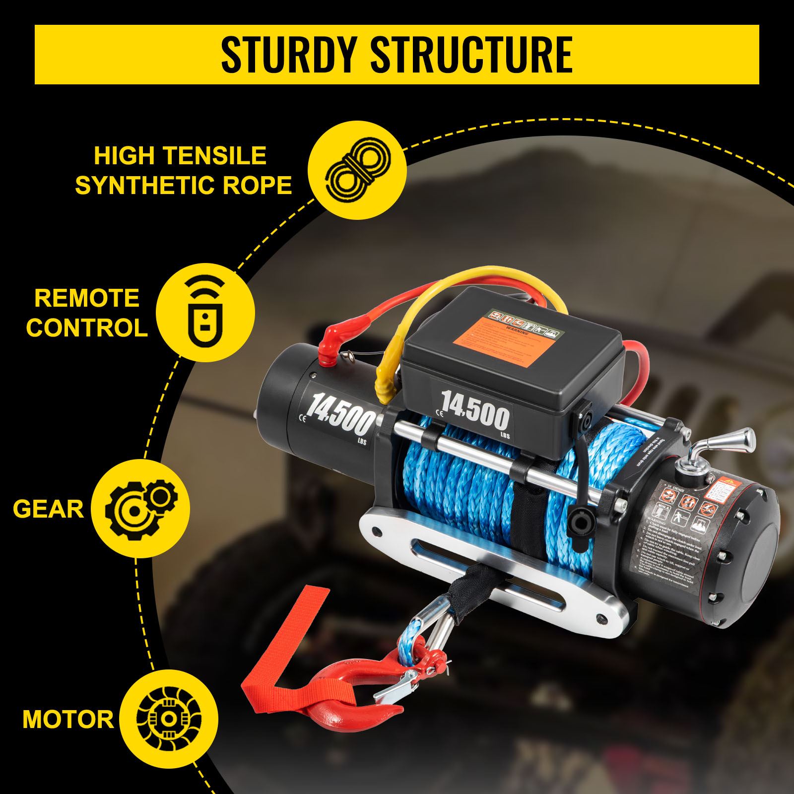 VEVOR VEVOR 12V Electric Winch 14500 LBS Synthetic Rope 9MM X 26M ...