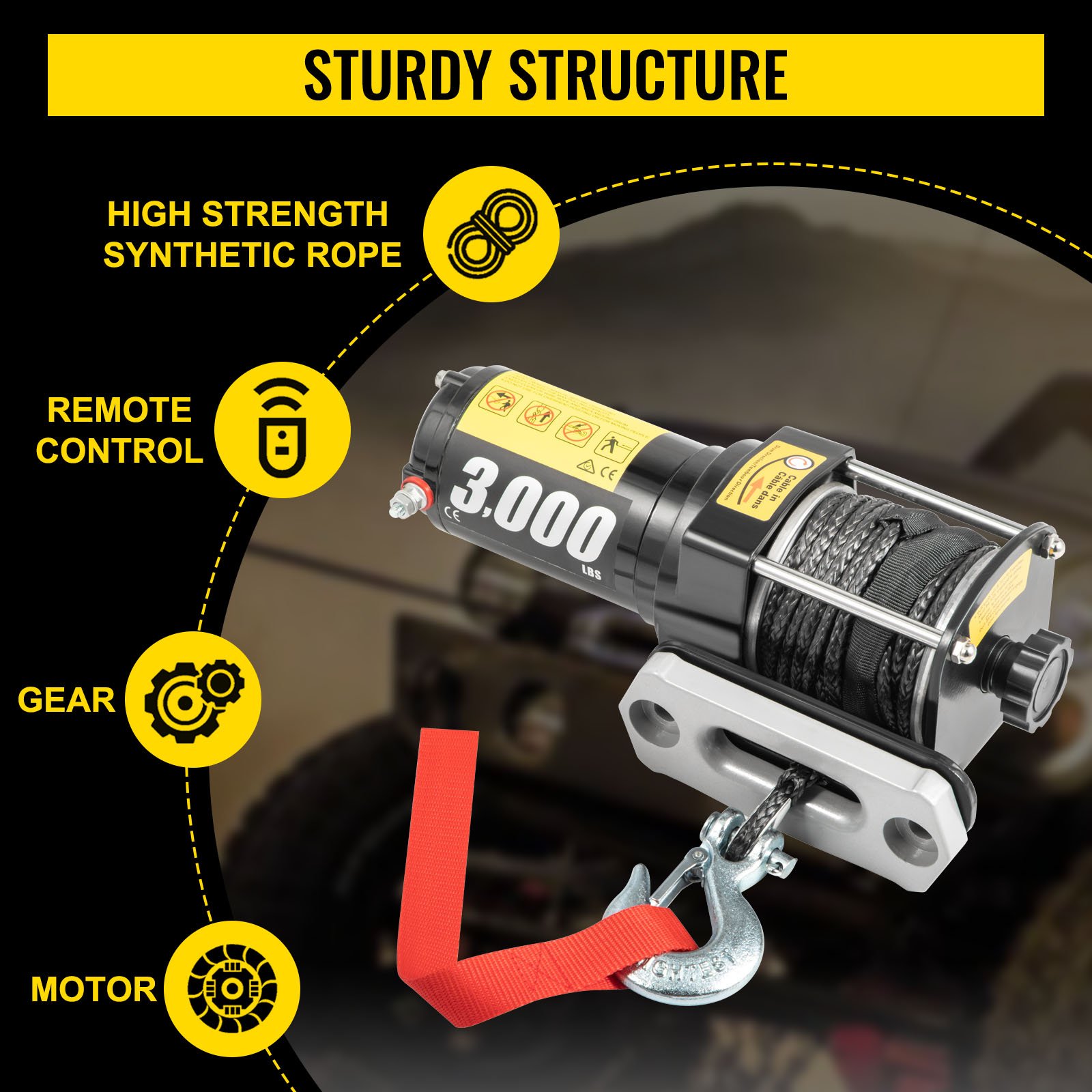 VEVOR 12V Electric Winch 3000 LBS Synthetic Rope 5.5MM X 9M Wireless ...