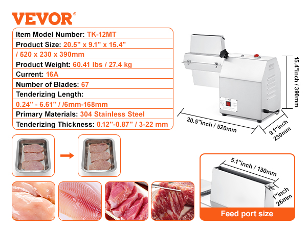 Vevor Commercial Meat Tenderizer Heavy Duty 304 Stainless Steel